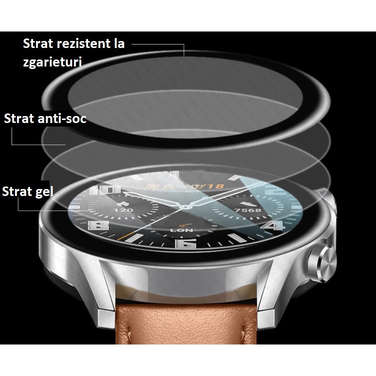 Folie protectie cu rama compatibila cu ceas Watch GT3 46mm Huawei ...