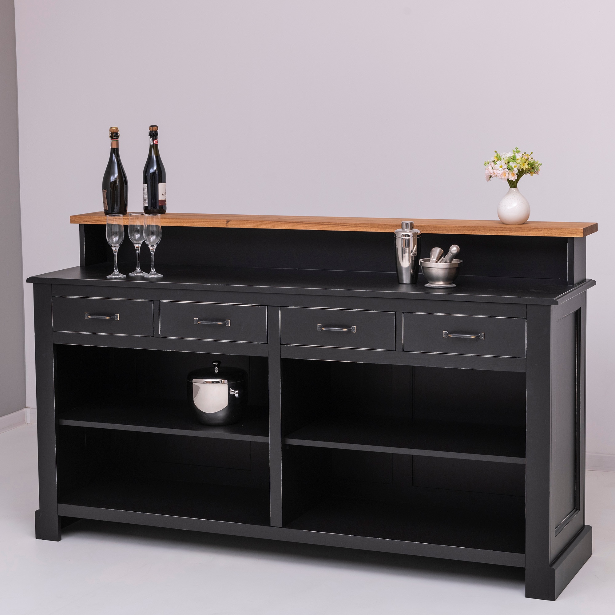 Bar cu 4 sertare, 4 compartimente deschise, blat stejar, vopsit ...