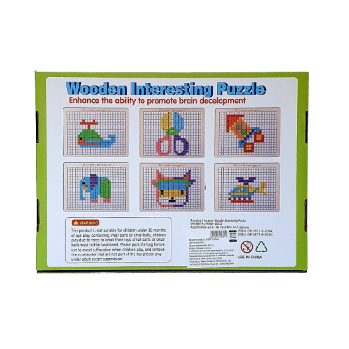 Joc educativ mozaic pixel din lemn, Formeaza imagini din patrate ...