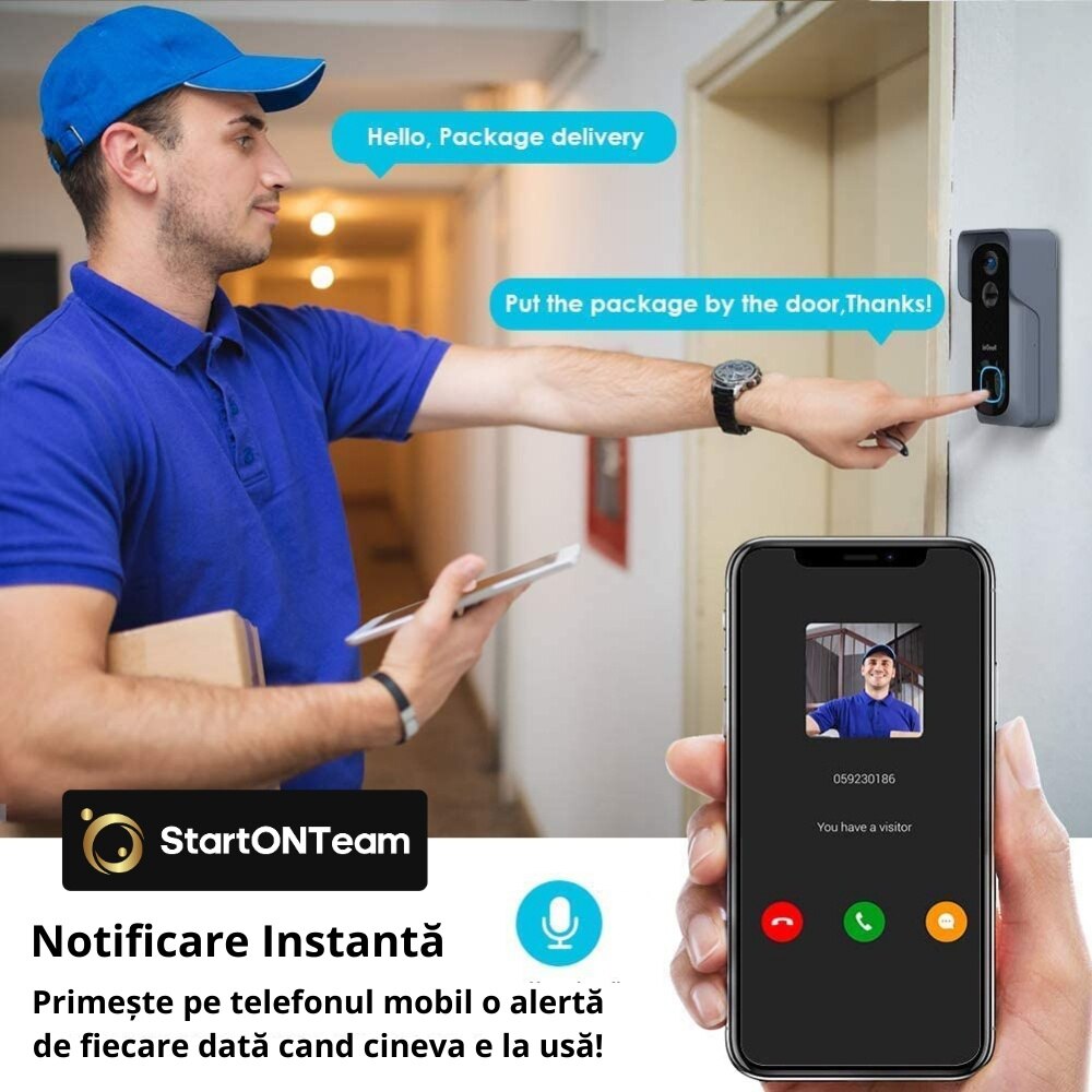 Interfon Video SMART StartONTeam, Wifi cu App Control, Senzor Detectare ...