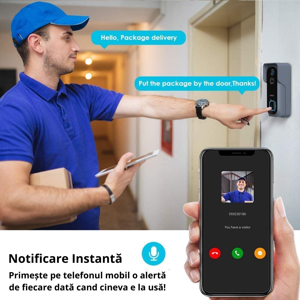 Sonerie Interfon Video HD StartONTeam 1080P Wireless cu card SD de 64 ...