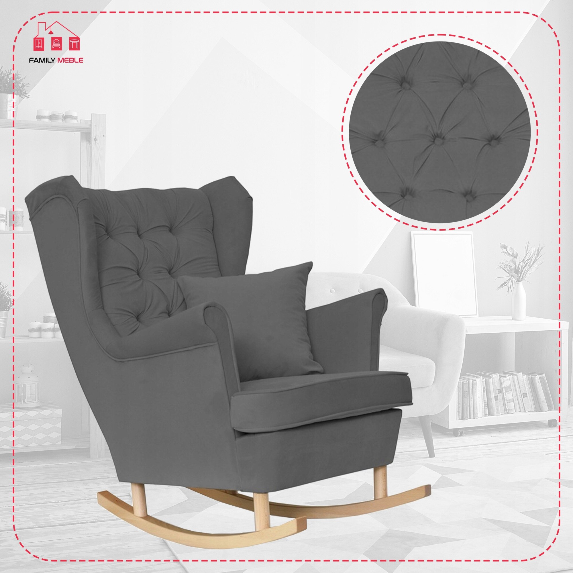 Fotoliu/balansoar Gaja, Model Trinity, 104x84x92 cm, Catifea/Lemn fag ...