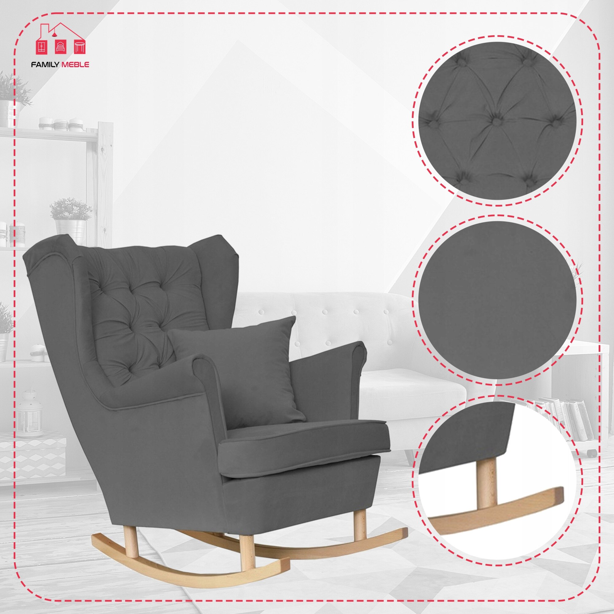 Fotoliu/balansoar Gaja, Model Trinity, 104x84x92 cm, Catifea/Lemn fag ...