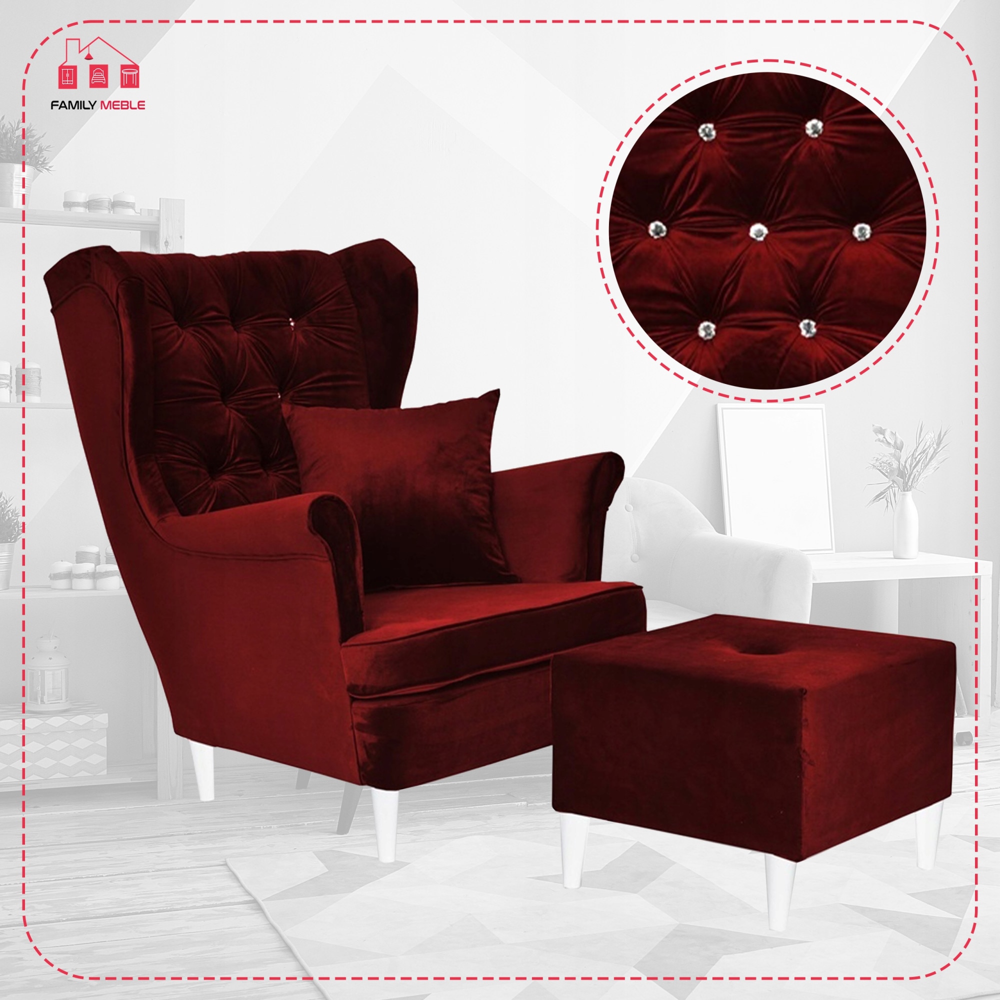 Fotoliu cu suport picioare Gaja, Model Royal, 104x84x92 cm, Catifea ...