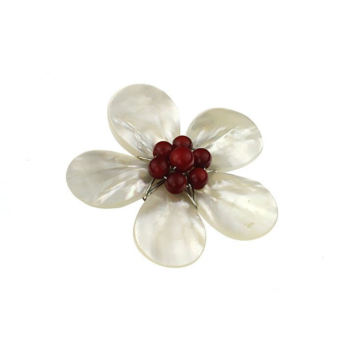 Brosa floare sidef si coral rosu, de dama, Ambra Bijuterii - eMAG.ro