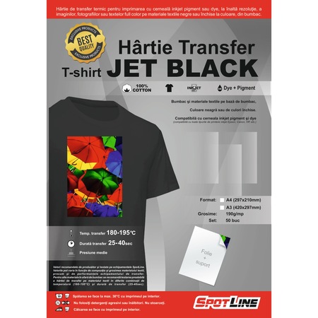 Hartie transfer termic Spotline, JET-BLACK, textile negre, A4 - eMAG.ro