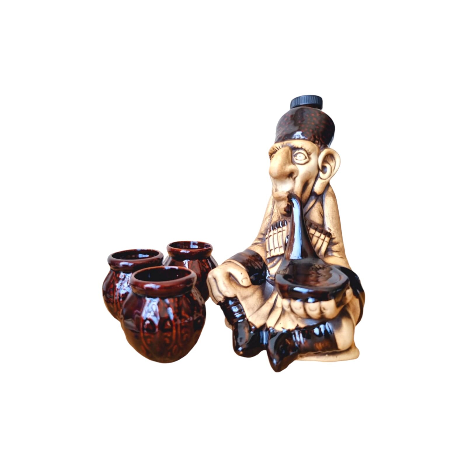 Set pentru vin, Inteleptul, din ceramica dura, cu 3 pahare, 700 ml/100 ...