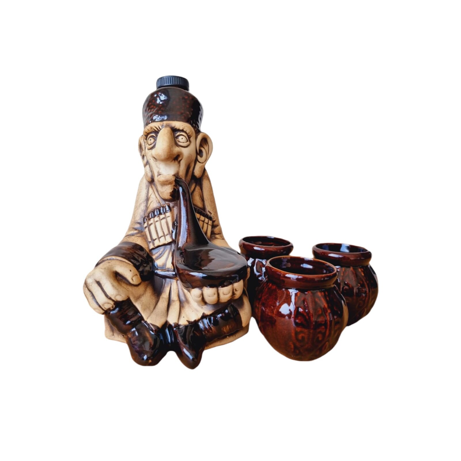 Set pentru vin, Inteleptul, din ceramica dura, cu 3 pahare, 700 ml/100 ...