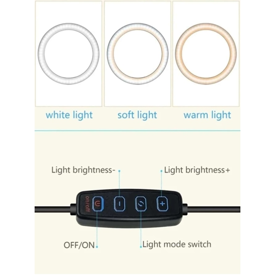 Lampa circulara Ring Light, diametru 26cm/10inch LED, conectare USB, 3 moduri de lumina, 10 ...