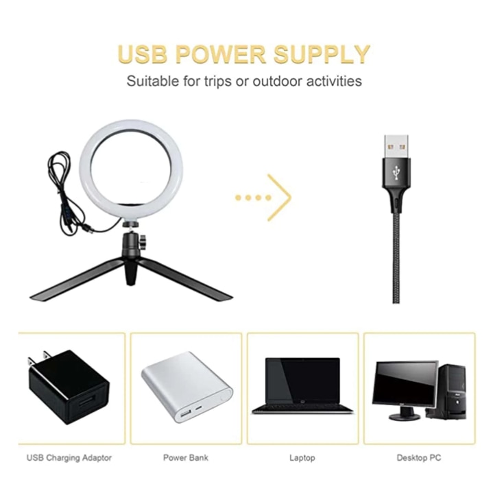 Lampa circulara Ring Light, diametru 26cm/10inch LED, conectare USB, 3 moduri de lumina, 10 ...