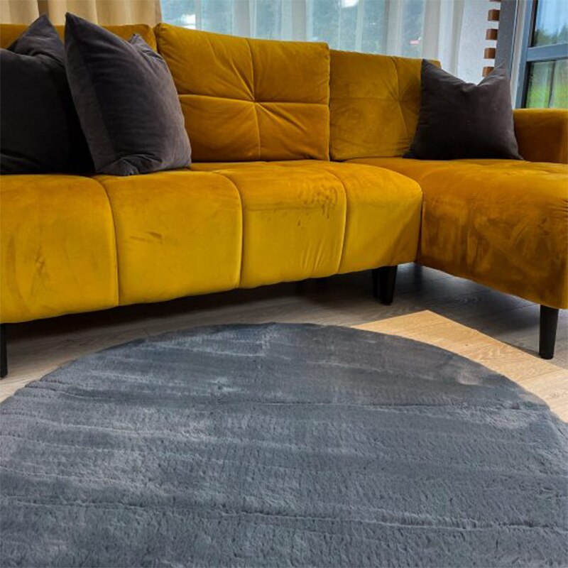Covor Rabbit, Gri inchis 150 cm rotund, Poliester - eMAG.ro