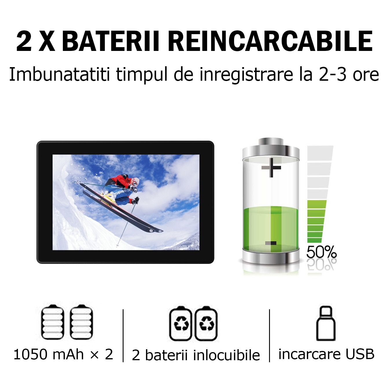 Екшън камера с двоен екран на HouDeOS™, 6-AXIS EIS Anti-Shake, Запис до ...