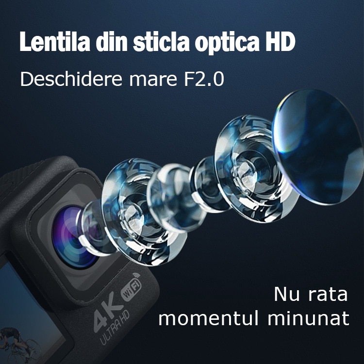 Екшън камера с двоен екран на HouDeOS™, 6-AXIS EIS Anti-Shake, Запис до ...