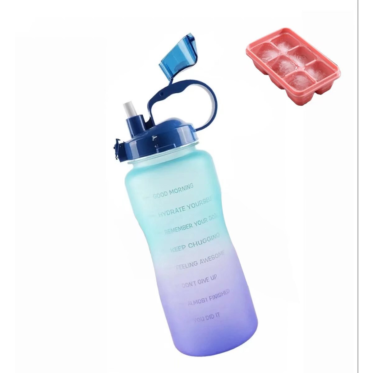 Set sticla si forma cuburi gheata, HODIY, Plastic, 2.2L, Albastru ...