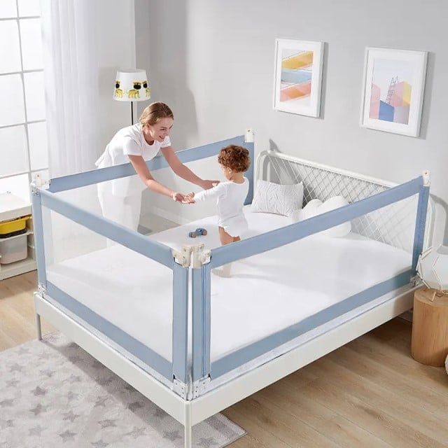 Bariera laterala pat, inaltime ajustabila 70-90 cm, 195 cm, Bleu - eMAG.bg