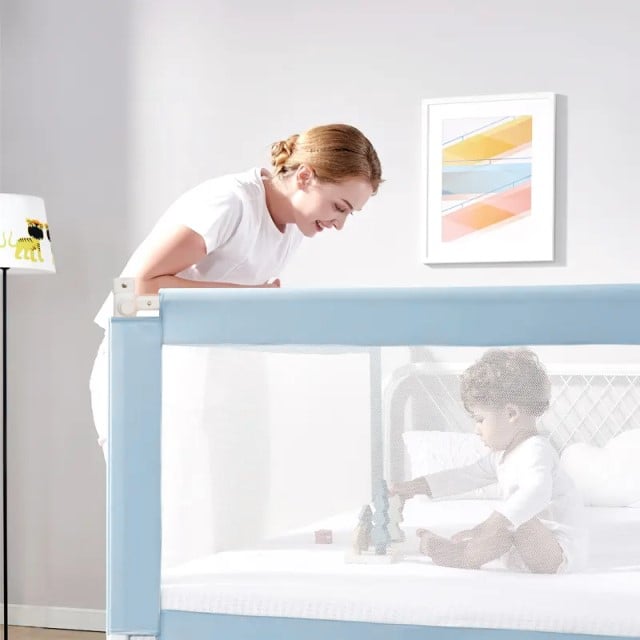 Bariera laterala pat, inaltime ajustabila 70-90 cm, 195 cm, Bleu - eMAG.bg