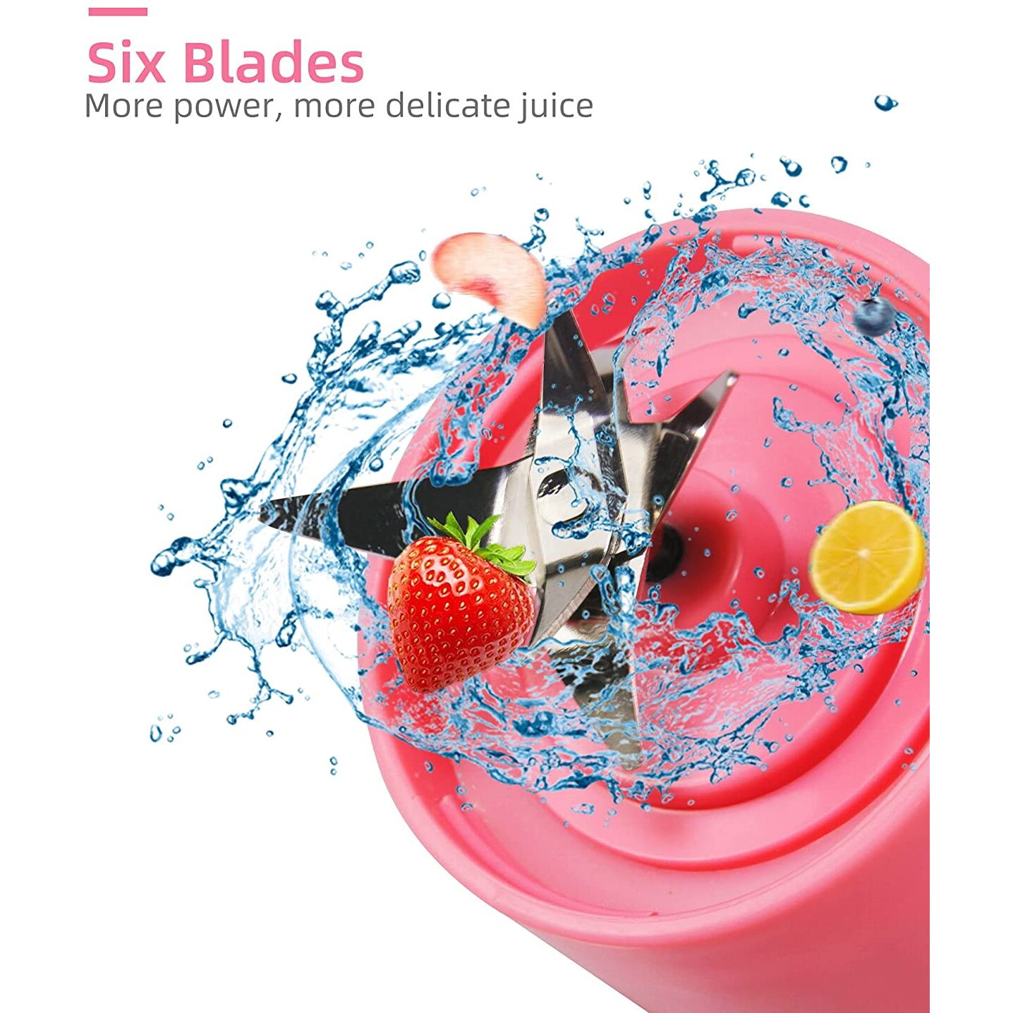 Mixer portabil, 6 lamele 3D din otel japonez, 380 ml, pentru Smoothie ...