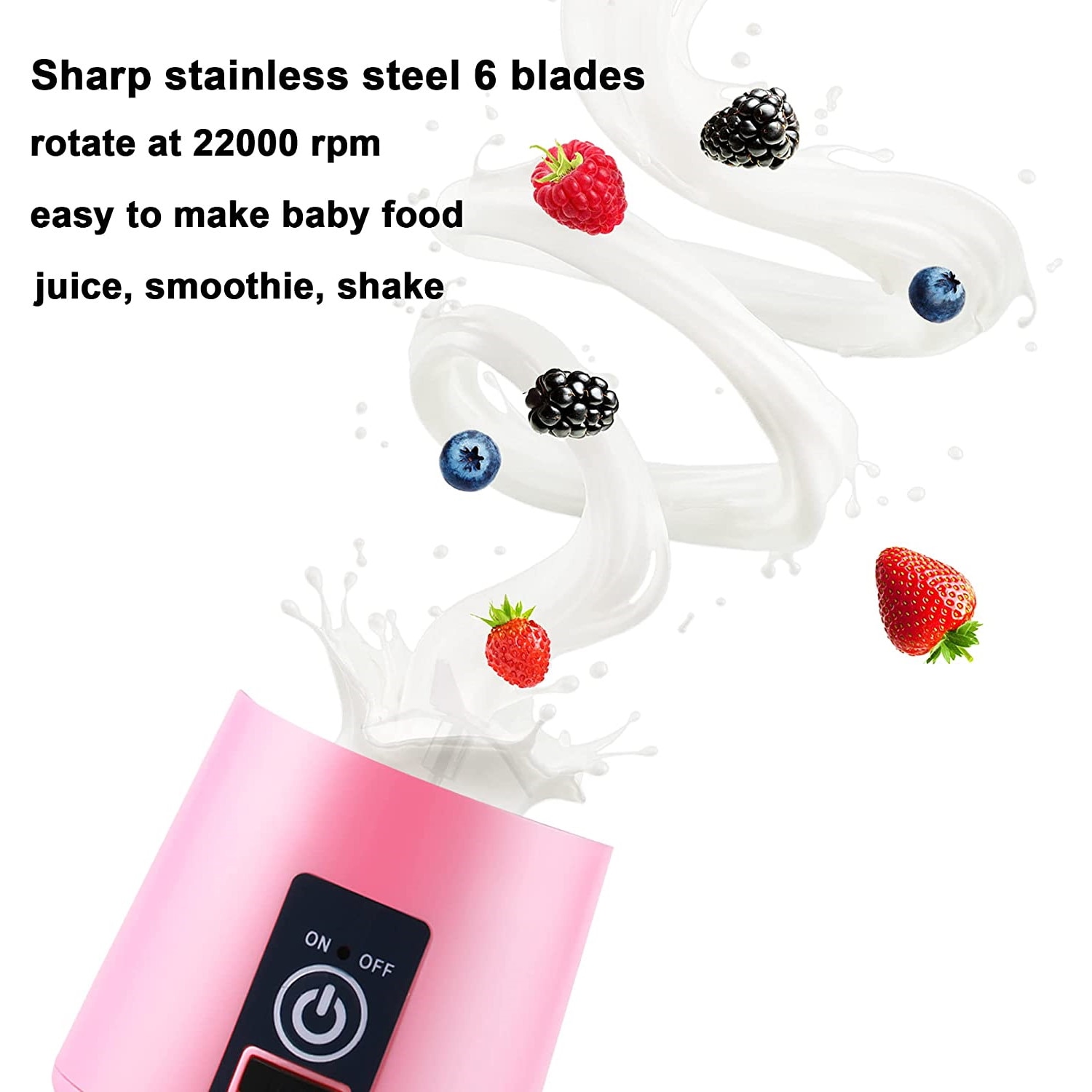 Mixer portabil, 6 lamele 3D din otel japonez, 380 ml, pentru Smoothie ...