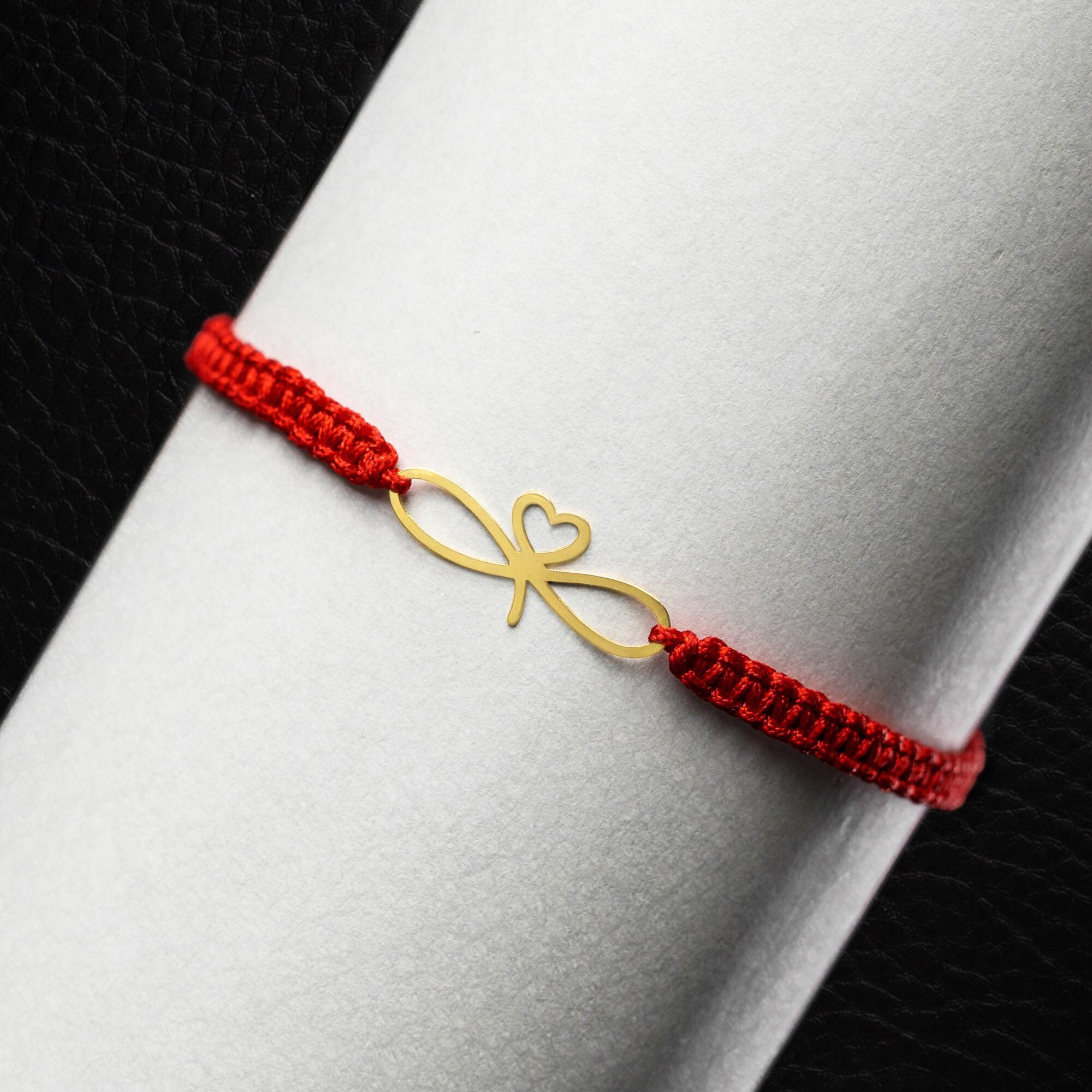 Bratara cu snur inima si infinit aur 14k, 15 cm reglabila - eMAG.ro