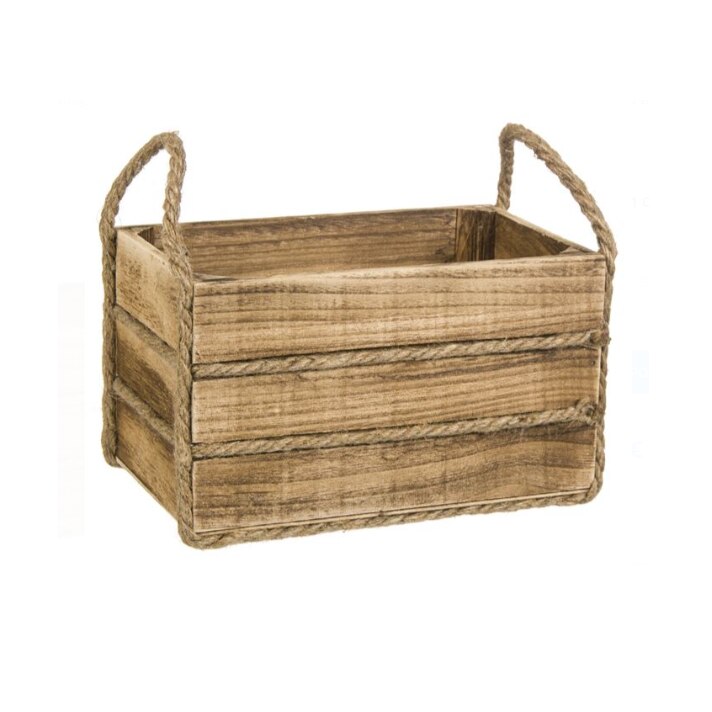 Lada decorativa din lemn cu manere din sfoara, Maro, 22,5x14x13 cm ...