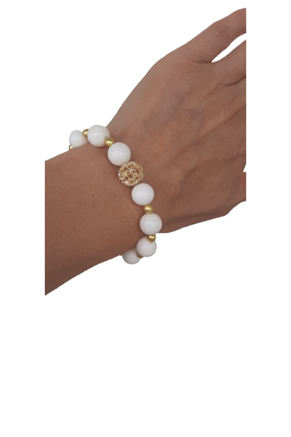 Bratara alba, lucrata manual din pietre naturale de 10mm, Jad alb cu ...