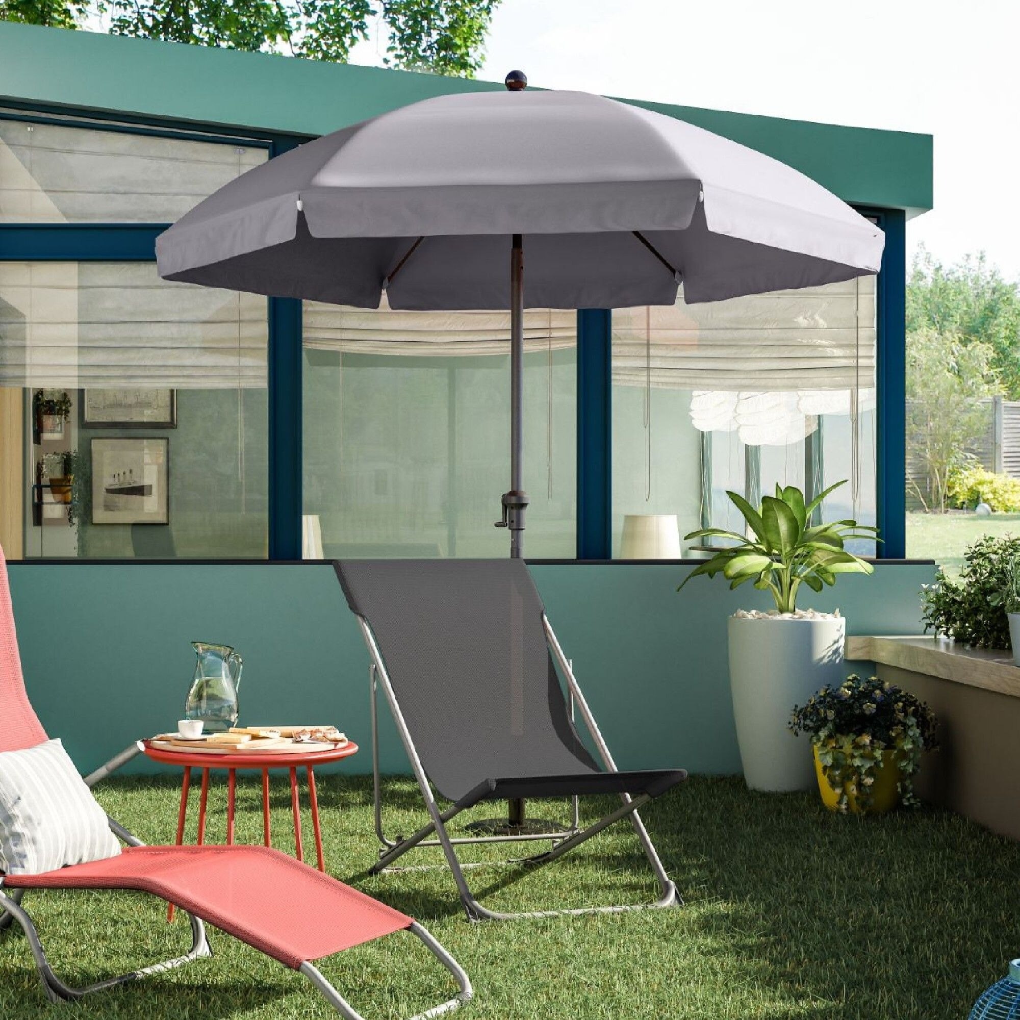 Scaun pliabil de gradina, otel/textil, 98 x 55.5 x 90 cm, gri - eMAG.ro