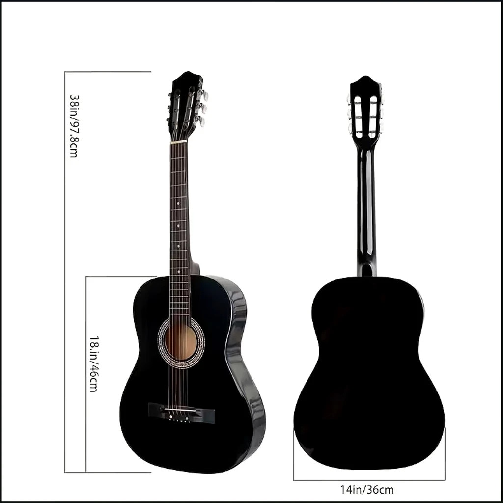 Chitara Clasica 4/4 Neagra, 38" (95cm), Lemn, 6 Corzi metalice, 20 De ...