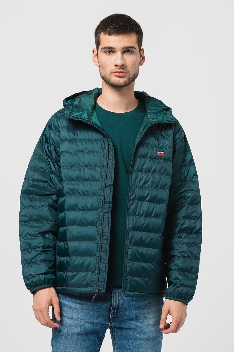 Levi's, Jacheta usoara rezistenta la apa cu gluga, Verde padure, 2XL ...