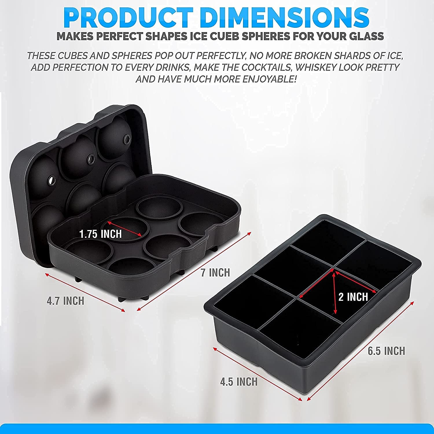Set 2 tavi cuburi gheata, Silicon, Model sfera/cub, Negru - eMAG.ro