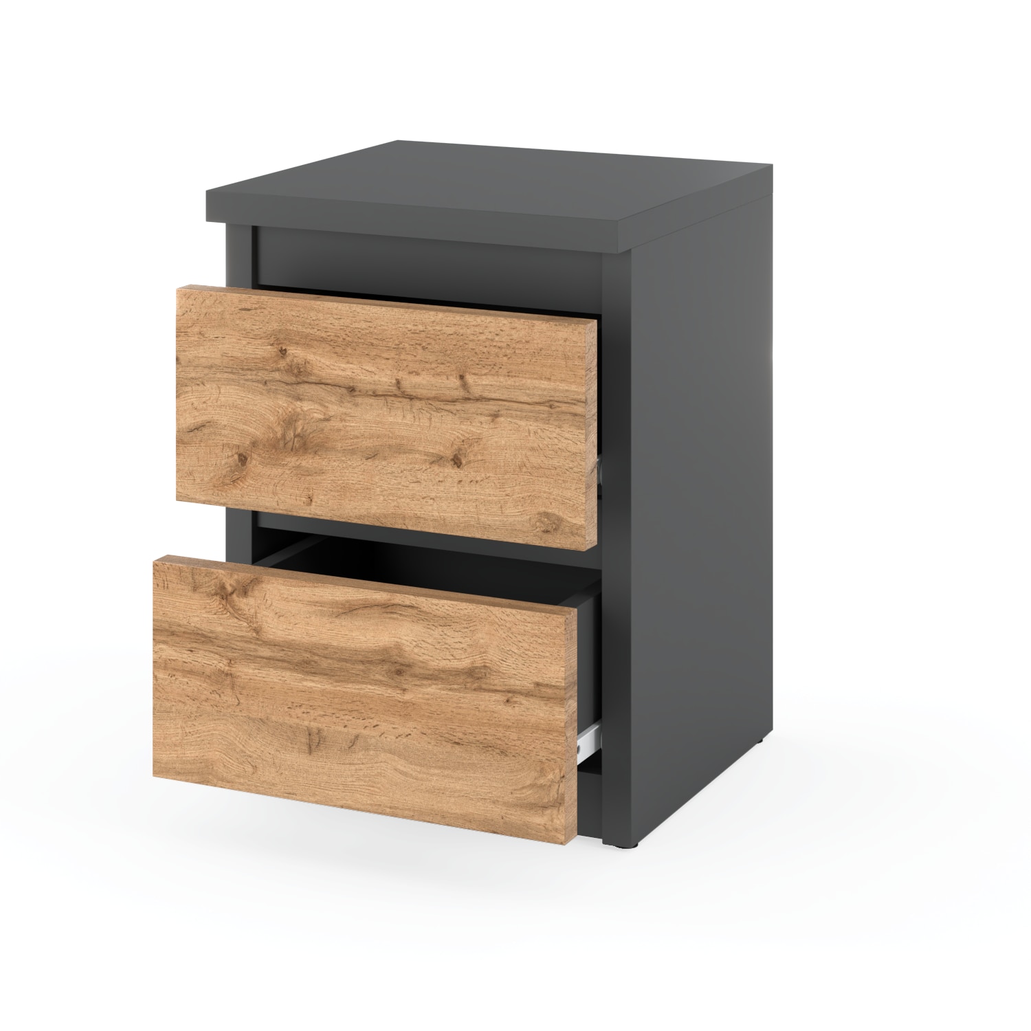 Noptiera GLOBALST cu 2 sertare, design modern, din PAL laminat, ghidaje ...