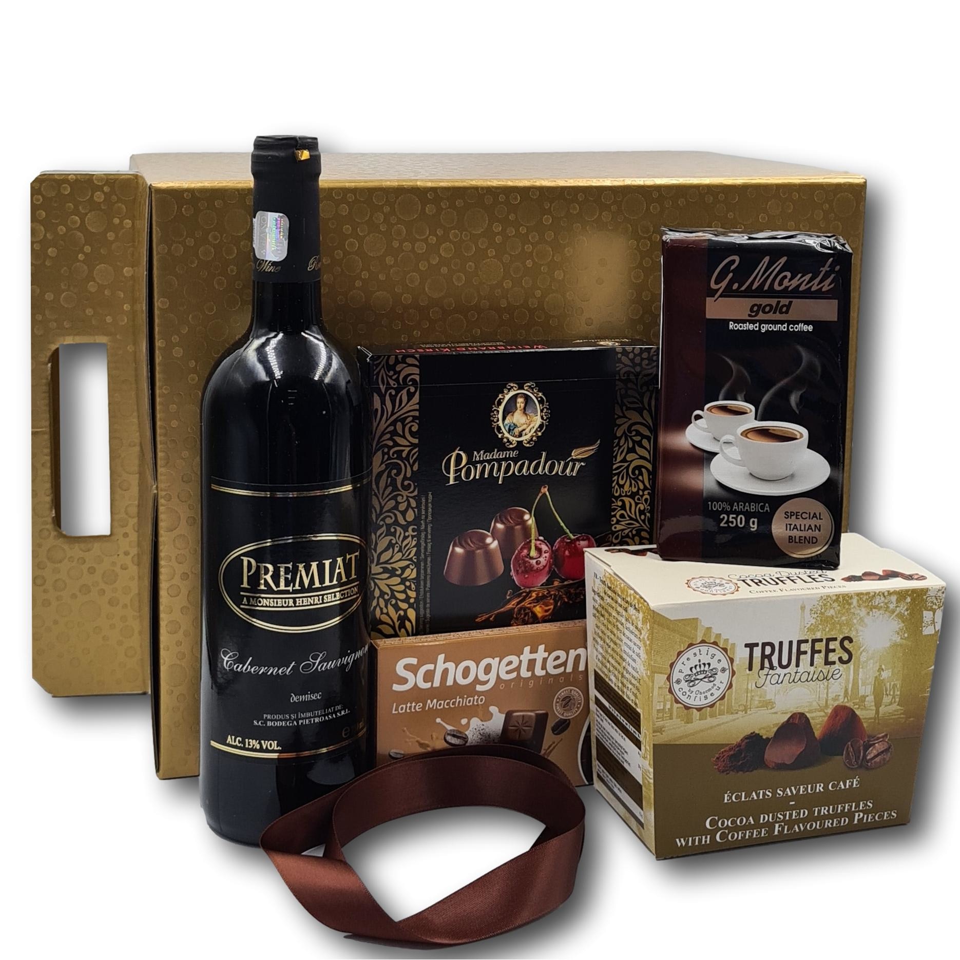 Pachet cadou "Gold Classic" cu vin, cafea si alte bunatati de nerefuzat ...