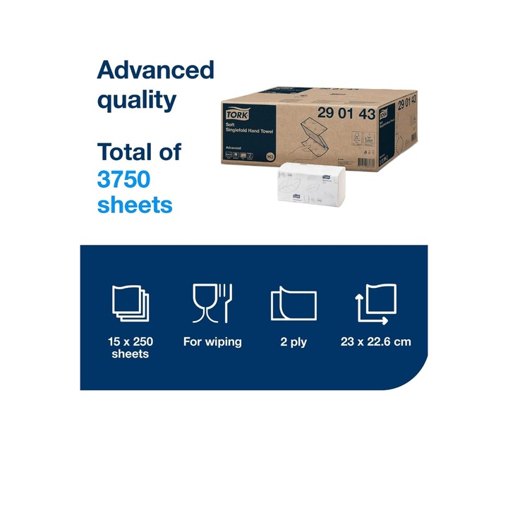 Bax Prosoape pliate Tork, 2 straturi, 250 buc / pachet, 15 pac / bax ...