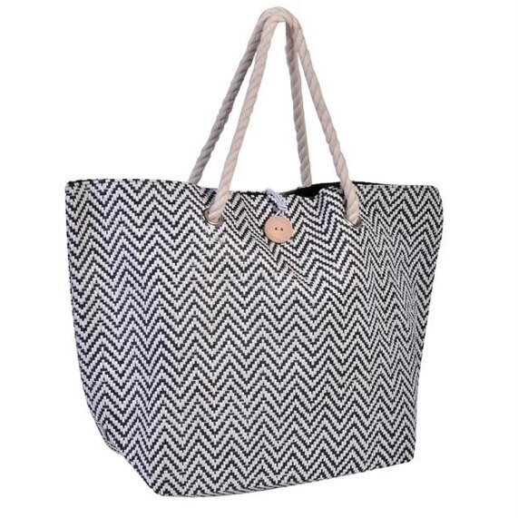 Geanta de vara, pentru plaja, zig-zag, alb/negru, 54 x 38 x 20 cm - eMAG.ro