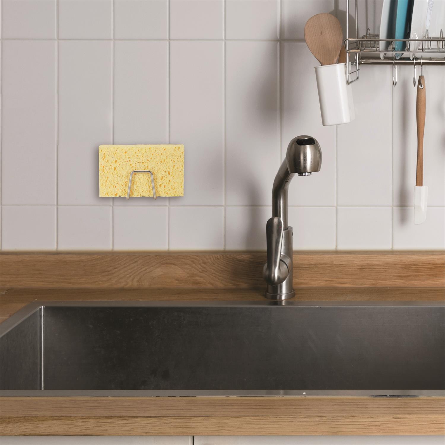 Suport metalic, pentru burete vase, fixare autoadeziv, 4x4x3cm - eMAG.ro