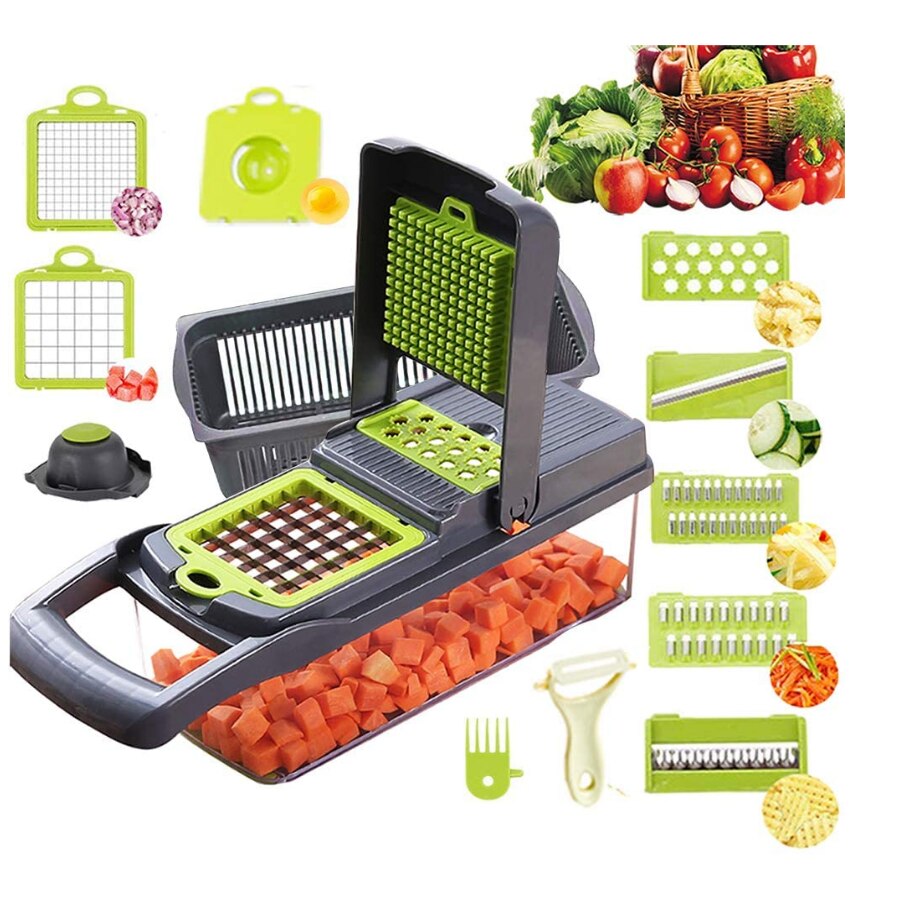 Razatoare multifunctionala legume si fructe 9 piese, lame inox si maner ...