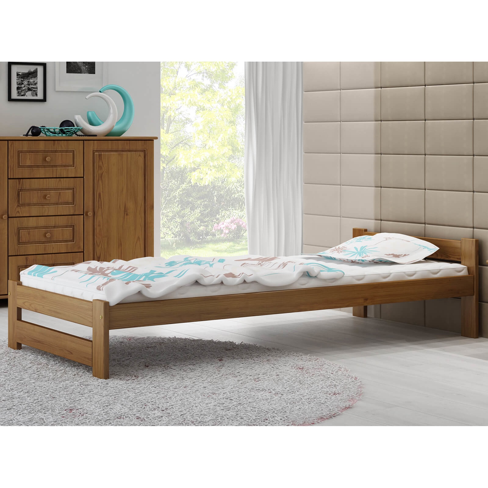 Pat din lemn Inter 90x200 stejar - eMAG.ro