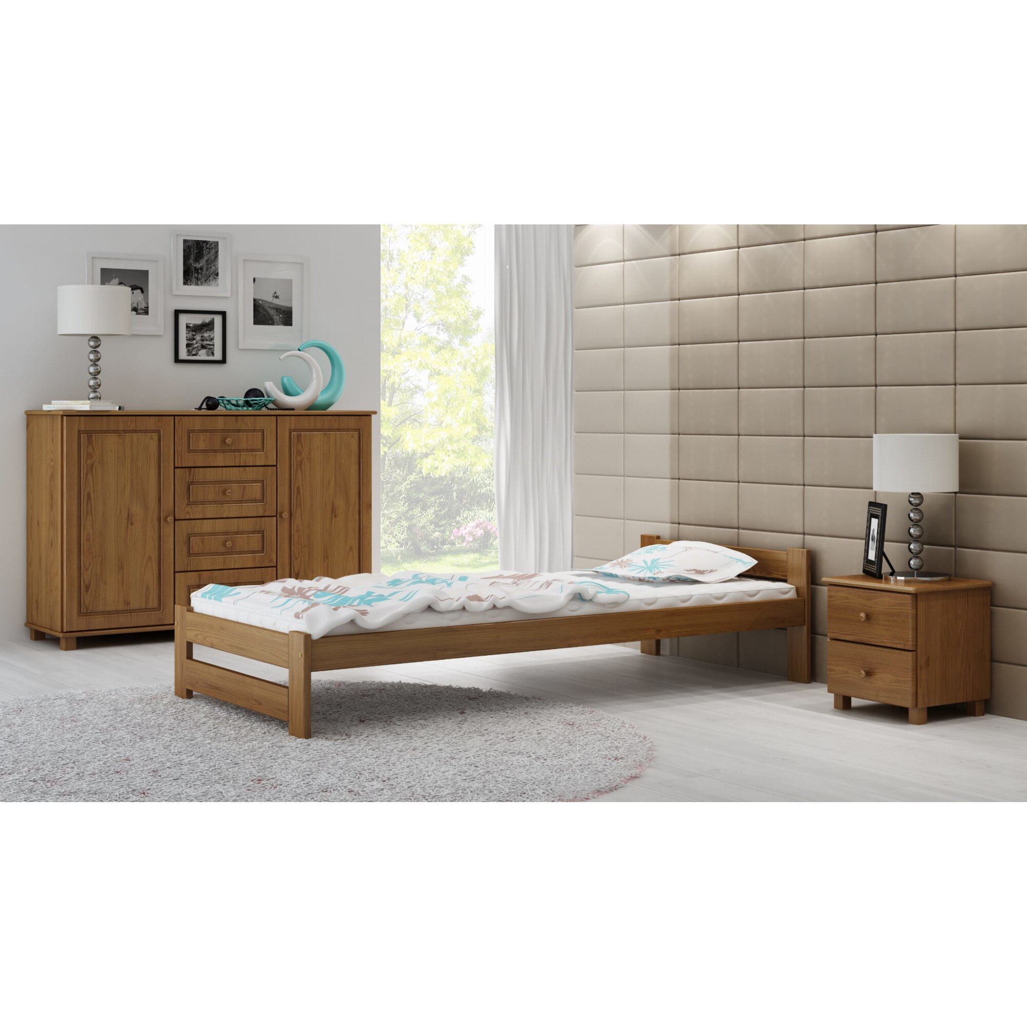 Pat din lemn Inter 90x200 stejar - eMAG.ro