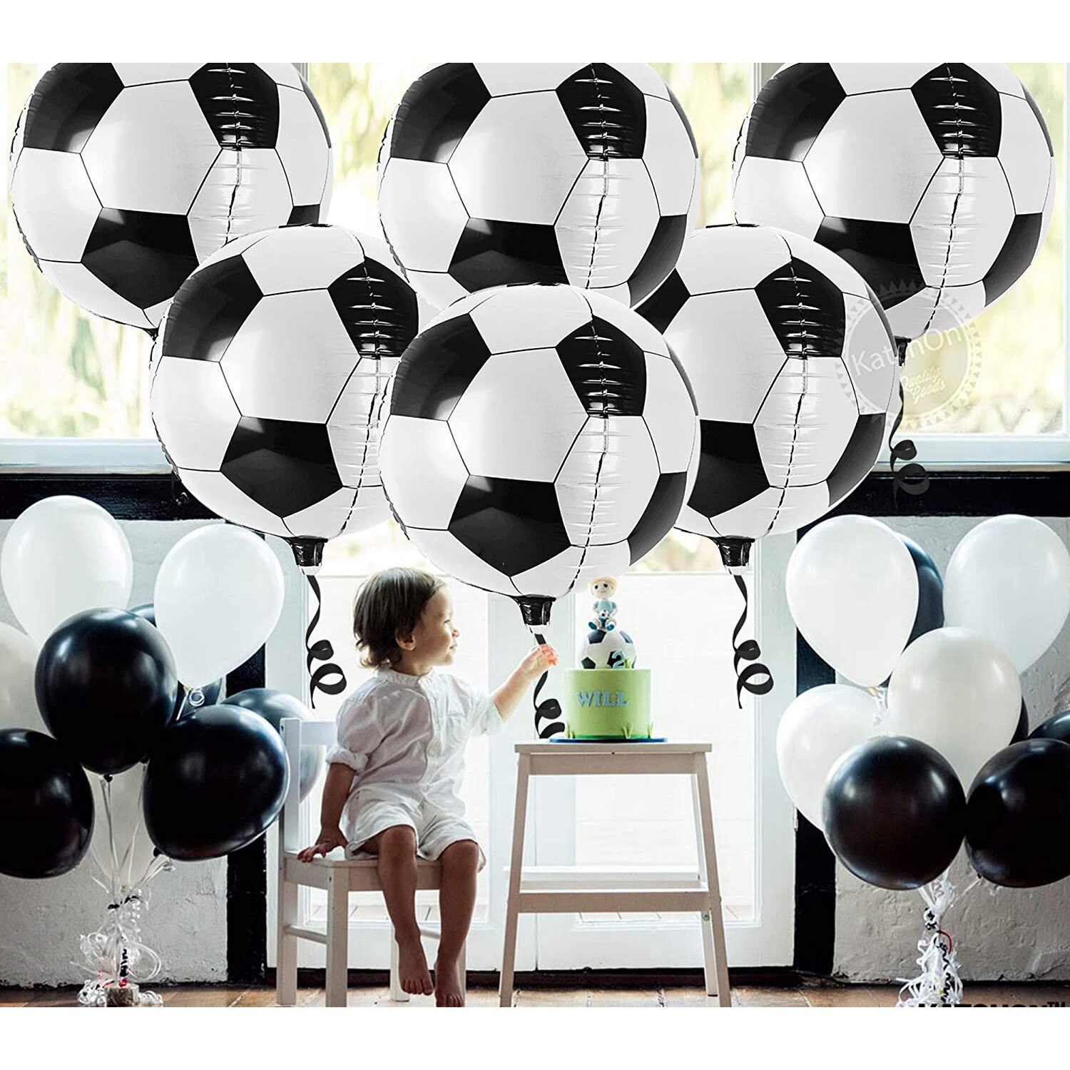 Set 5 baloane Minge de Fotbal forma sfera 4D, 45 cm, It's Party Time, alb / negru - eMAG.ro