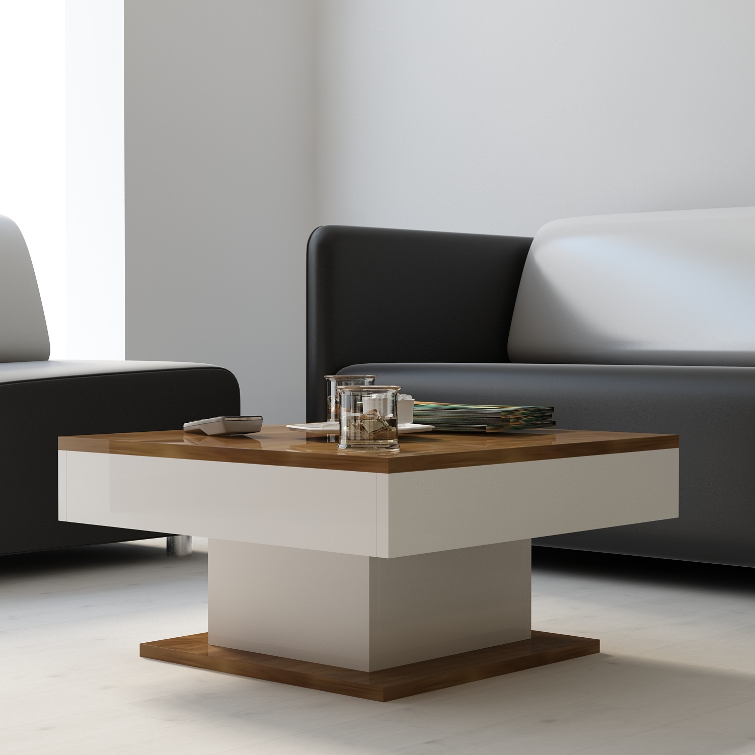 Masuta de cafea Gauge Concept Ali, 60x60x34 cm, alb-nuc, PAL - eMAG.ro