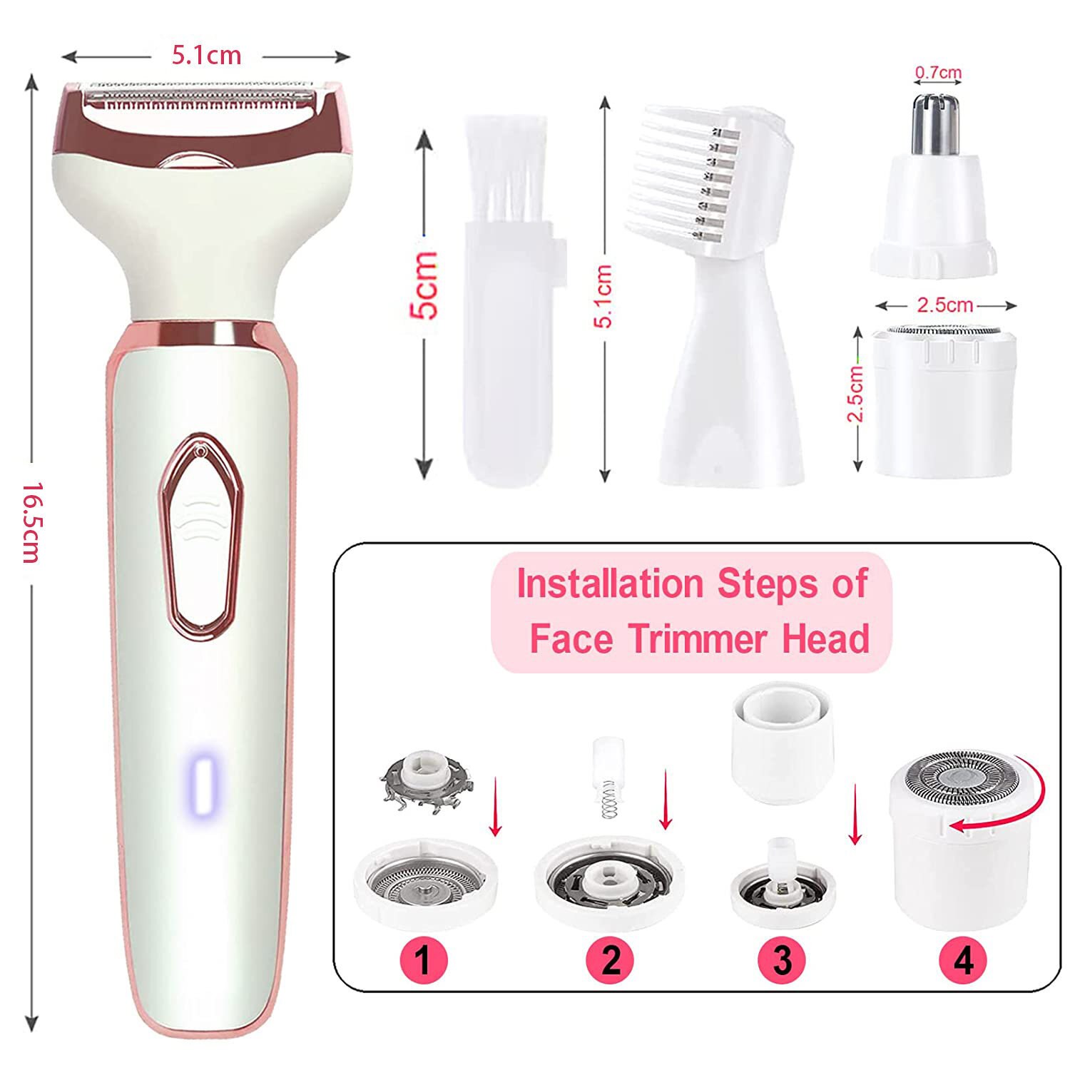 Epilator pentru femei 4 in 1, TEHIYOL, Inox, Incarcare USB, Piele ...