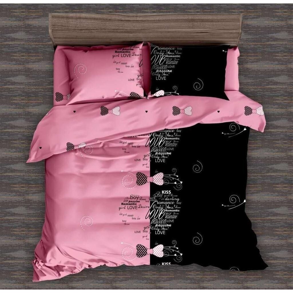 Lenjerie de pat dublu, in cutie PROJAAD, 6 piese, bumbac, roz/negru ...