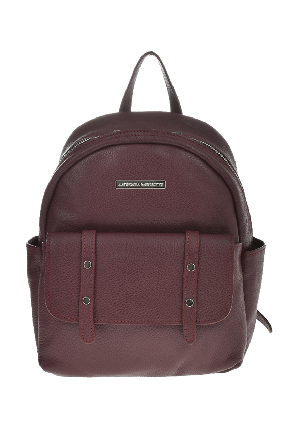 Antonia Moretti, Rucsac de piele cu buzunare exterioare, Rosu bordo ...