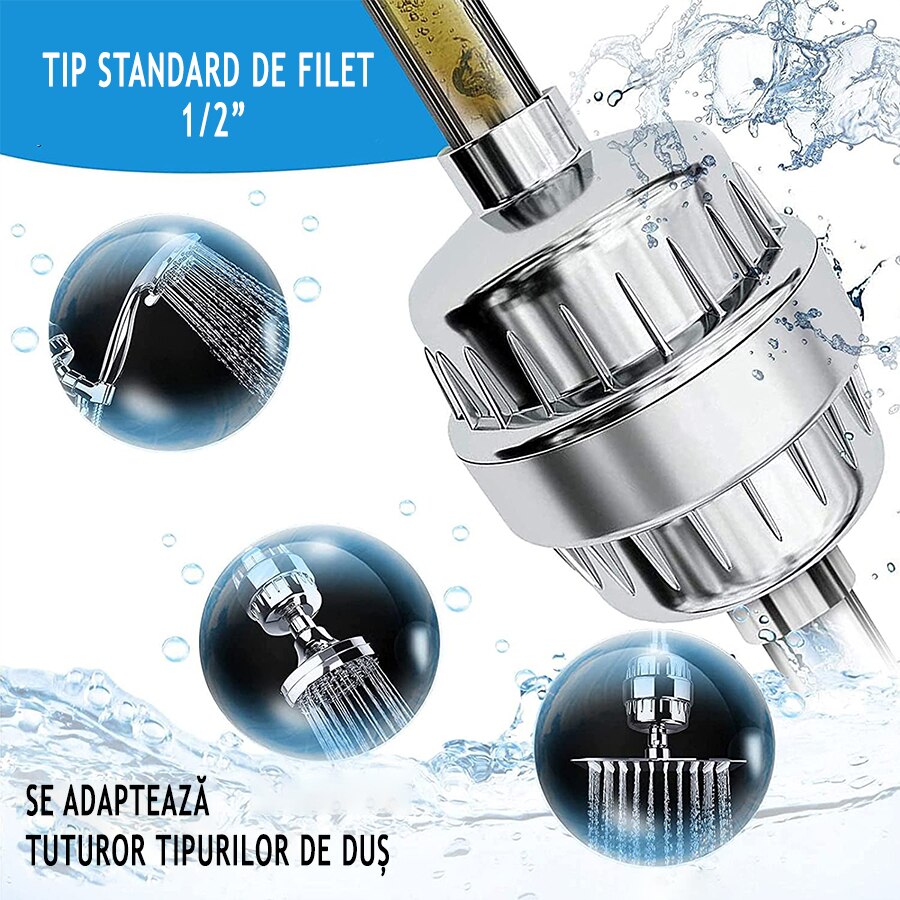 Filtru de apa pentru dus cu 20 de stagii de filtrare, Elimina ...