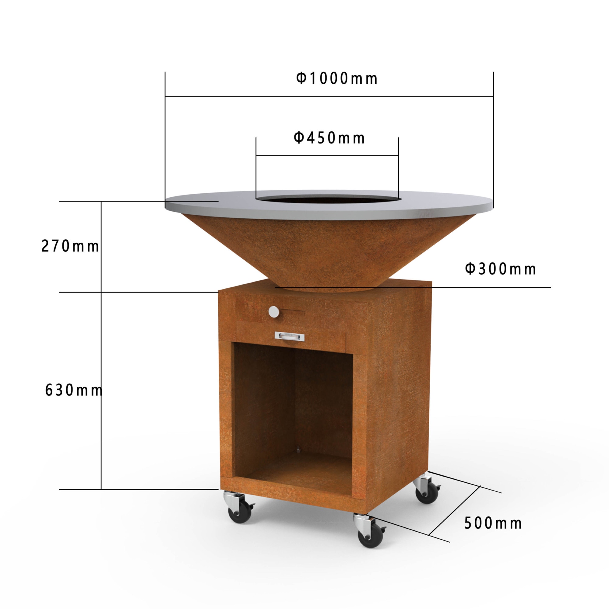 Gratar GrillMaster pe lemne cu plita din otel corten diametru 100 cm ...