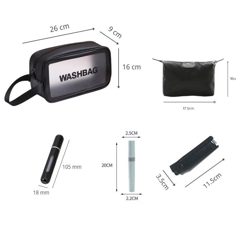 Set organizatoare voiaj 5 in 1, geanta pentru cosmetice/toc periuta de ...