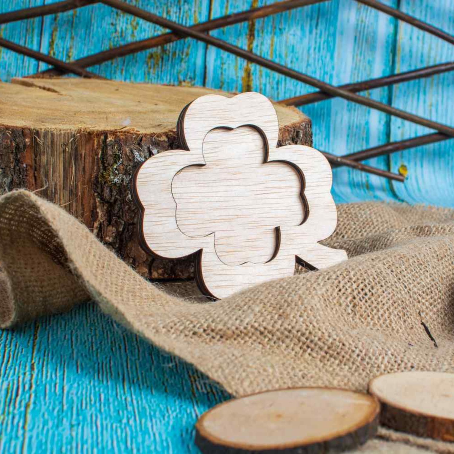 Decor Trifoi cu 4 Foi Blank HH1516 din lemn pentru Licheni 30x30 cm ...