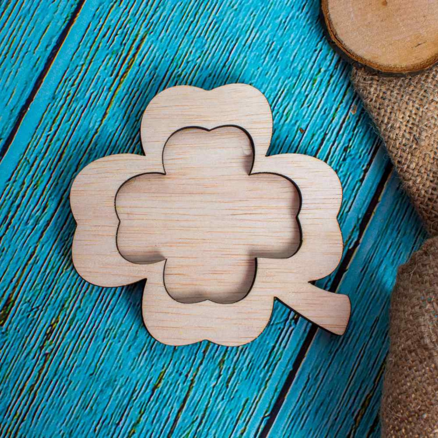 Decor Trifoi cu 4 Foi Blank HH1516 din lemn pentru Licheni 10x10 cm ...