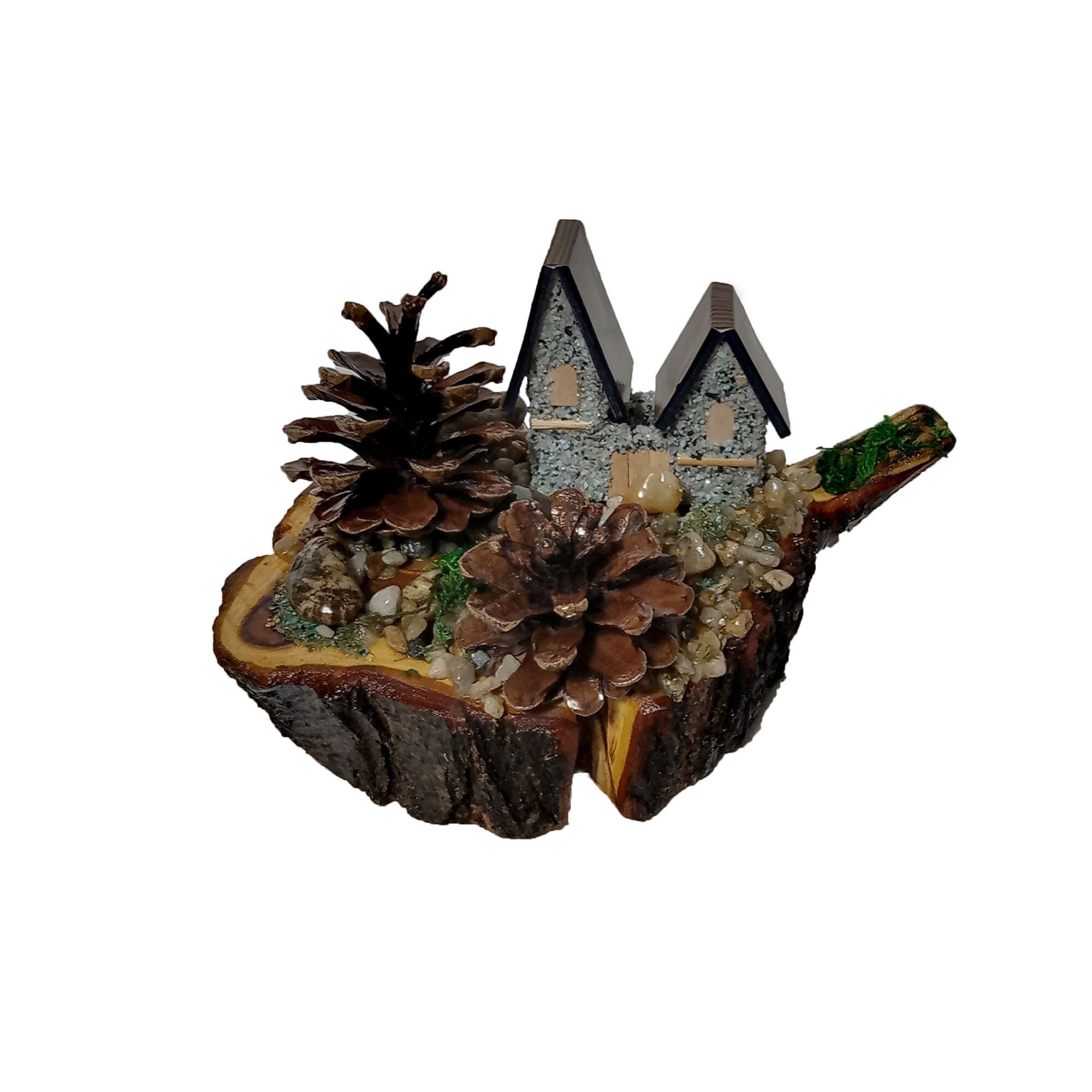 Produs artizanat handmade castel, pe suport din lemn, model EM - eMAG.ro