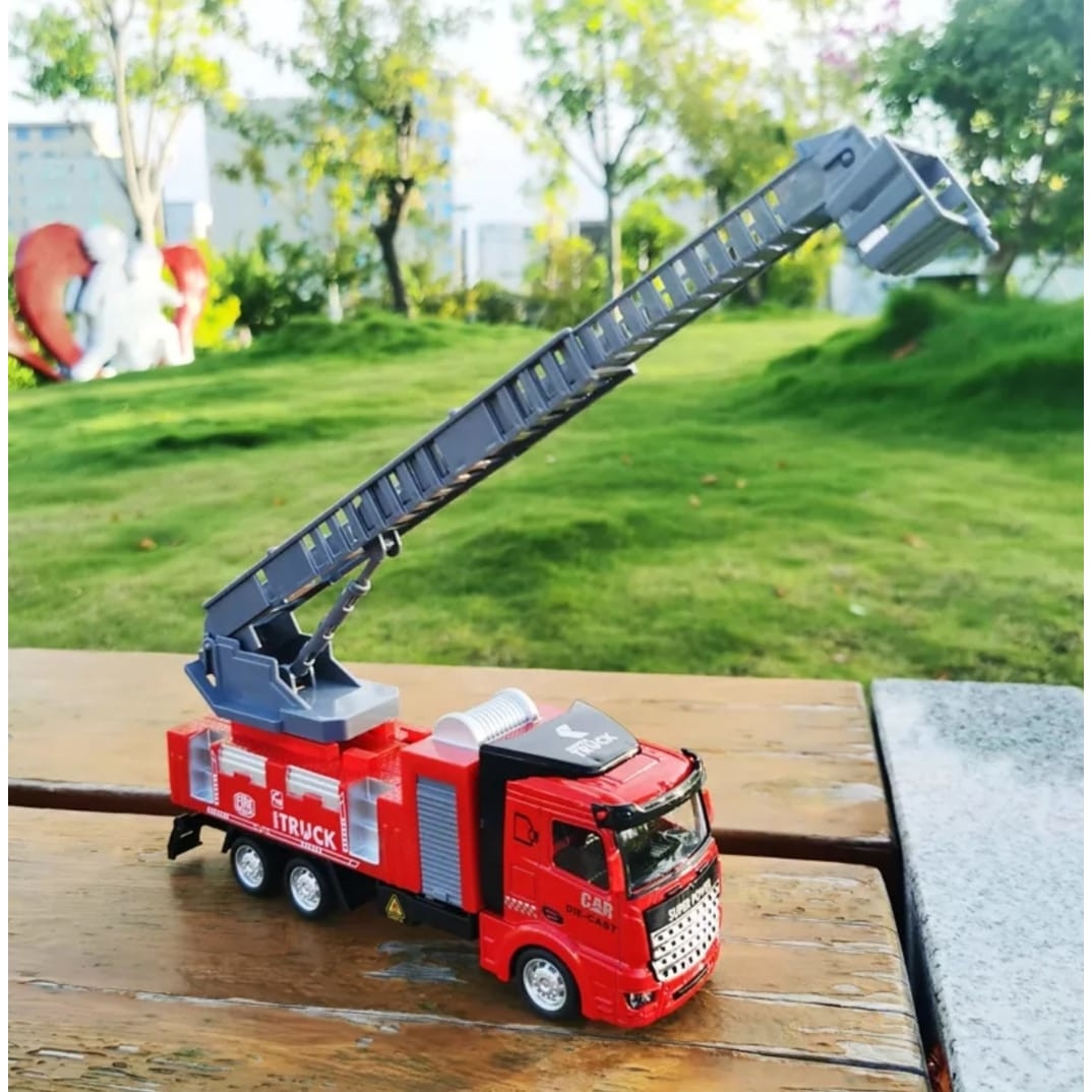 Jucarie Masina Pompieri cu scara, metal/plastic, rosu, 18 cm - eMAG.ro