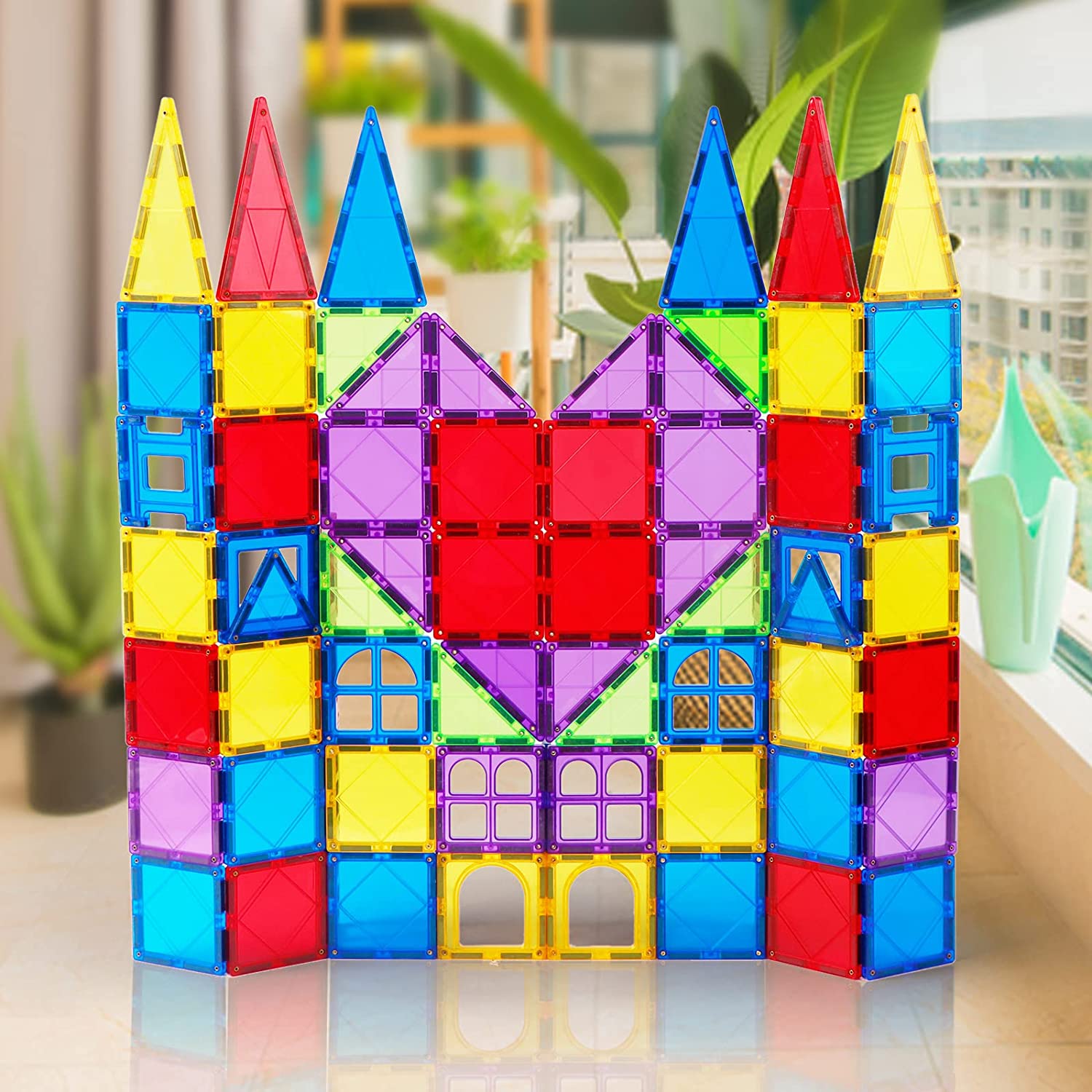 Set de constructie Magnetic Tiles, MagBlock, 70 piese 3D, Multicolor ...